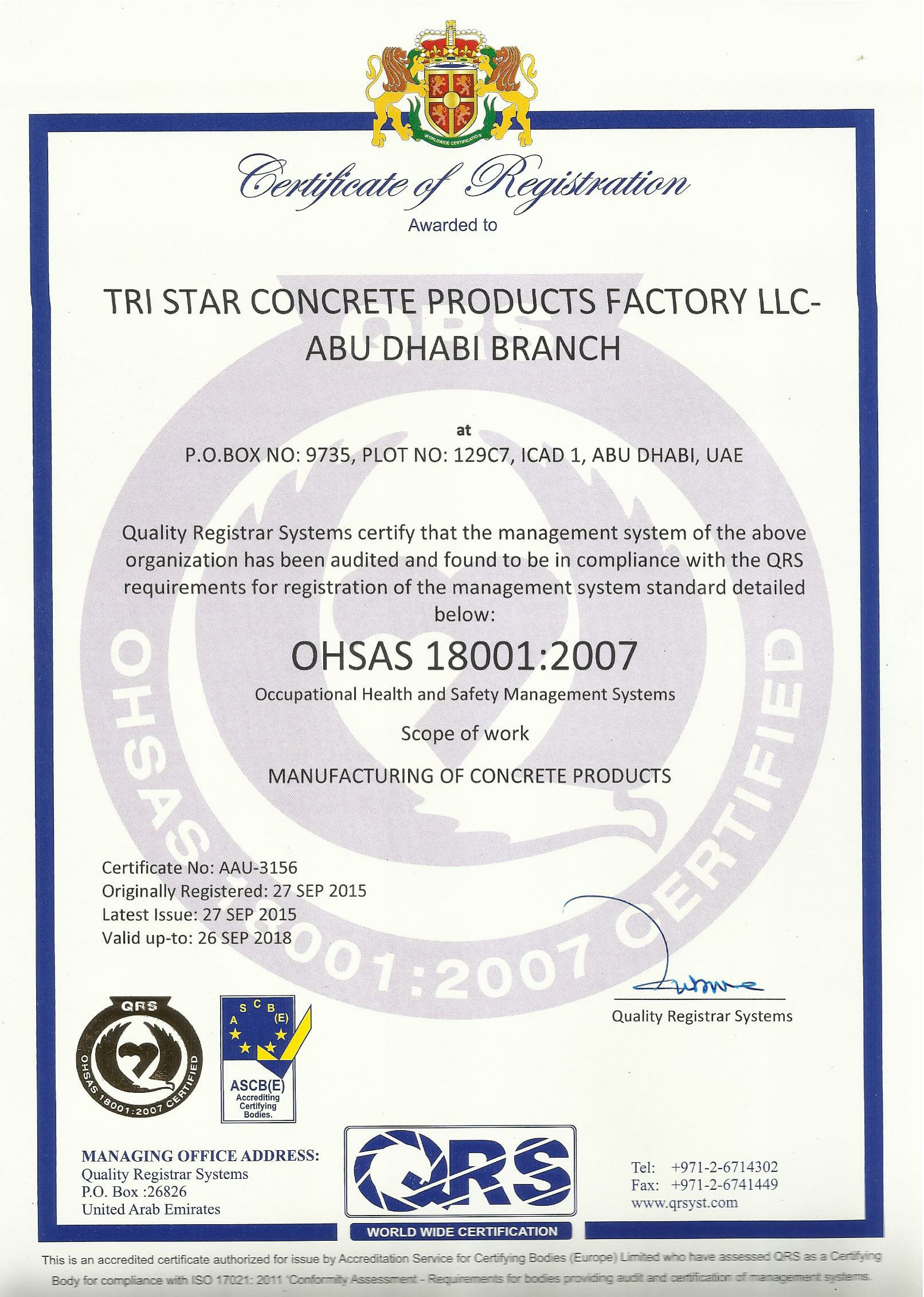 TRI STAR CONCRETE PRODUCTS FACTORY L.L.C. :: QUALITY ASSURANCE