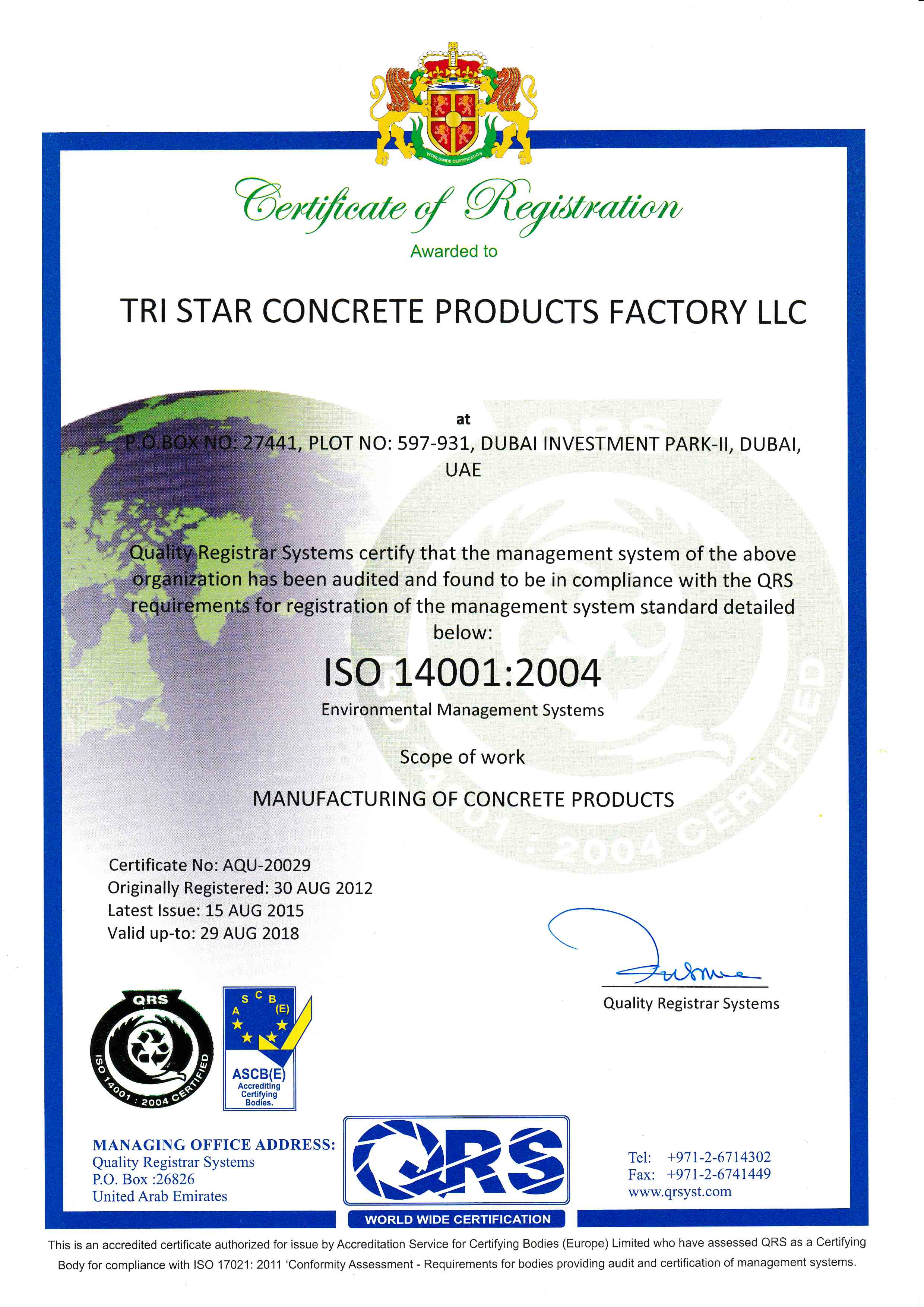 TRI STAR CONCRETE PRODUCTS FACTORY L.L.C. :: QUALITY ASSURANCE